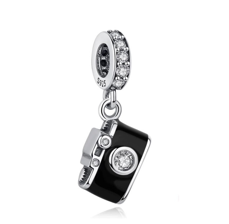 Camera Charm Sterling Silver Dangle Camera Charm Sparkling - Etsy