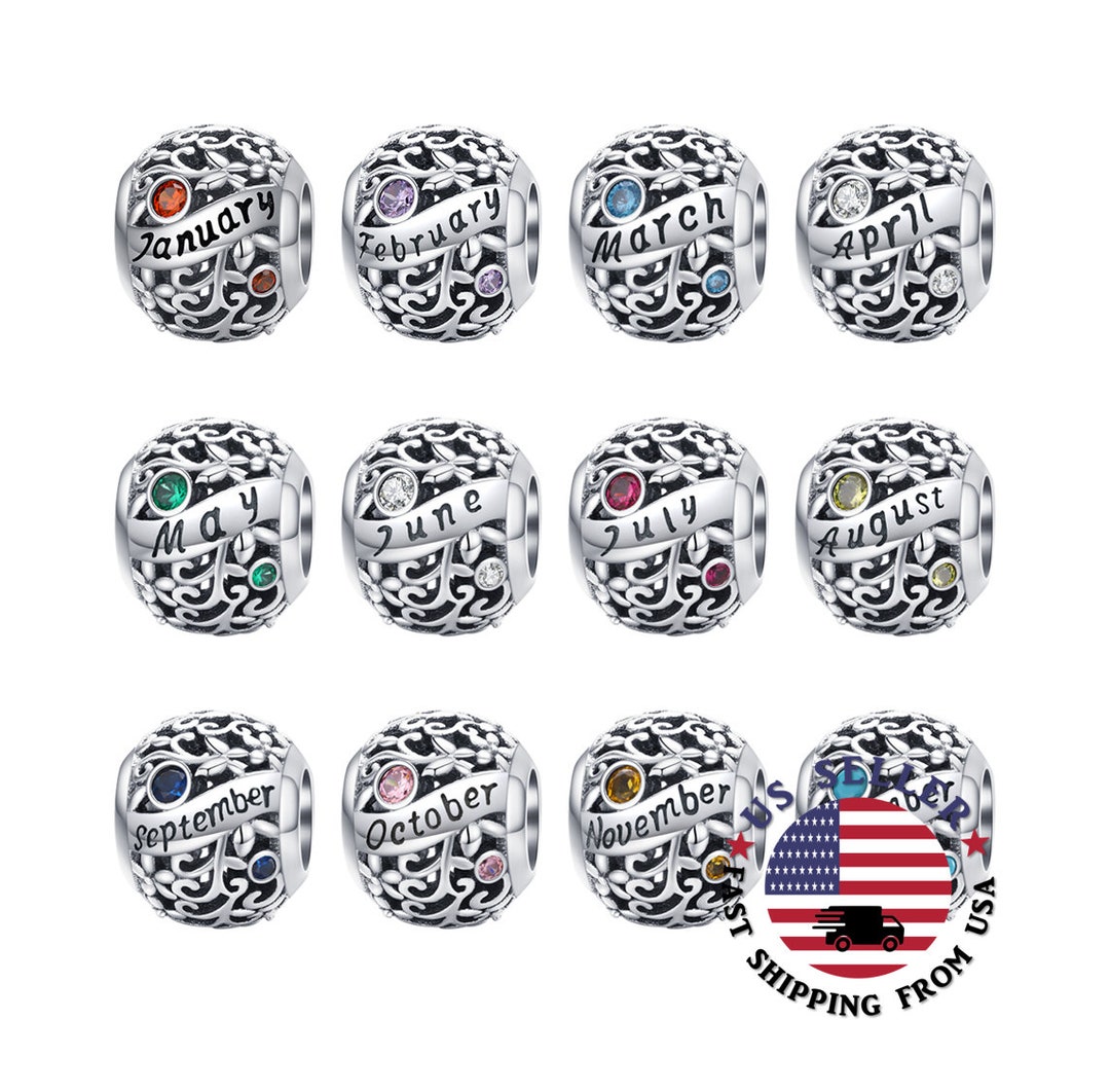 Birthstone Charm Sterling Silver - Month Charm - Zodiac Bead ...