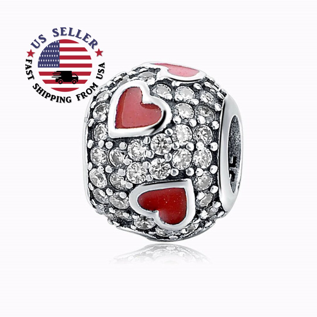 Red Hearts Charm Sterling Silver - Love Charm - Love Gift Charm ...
