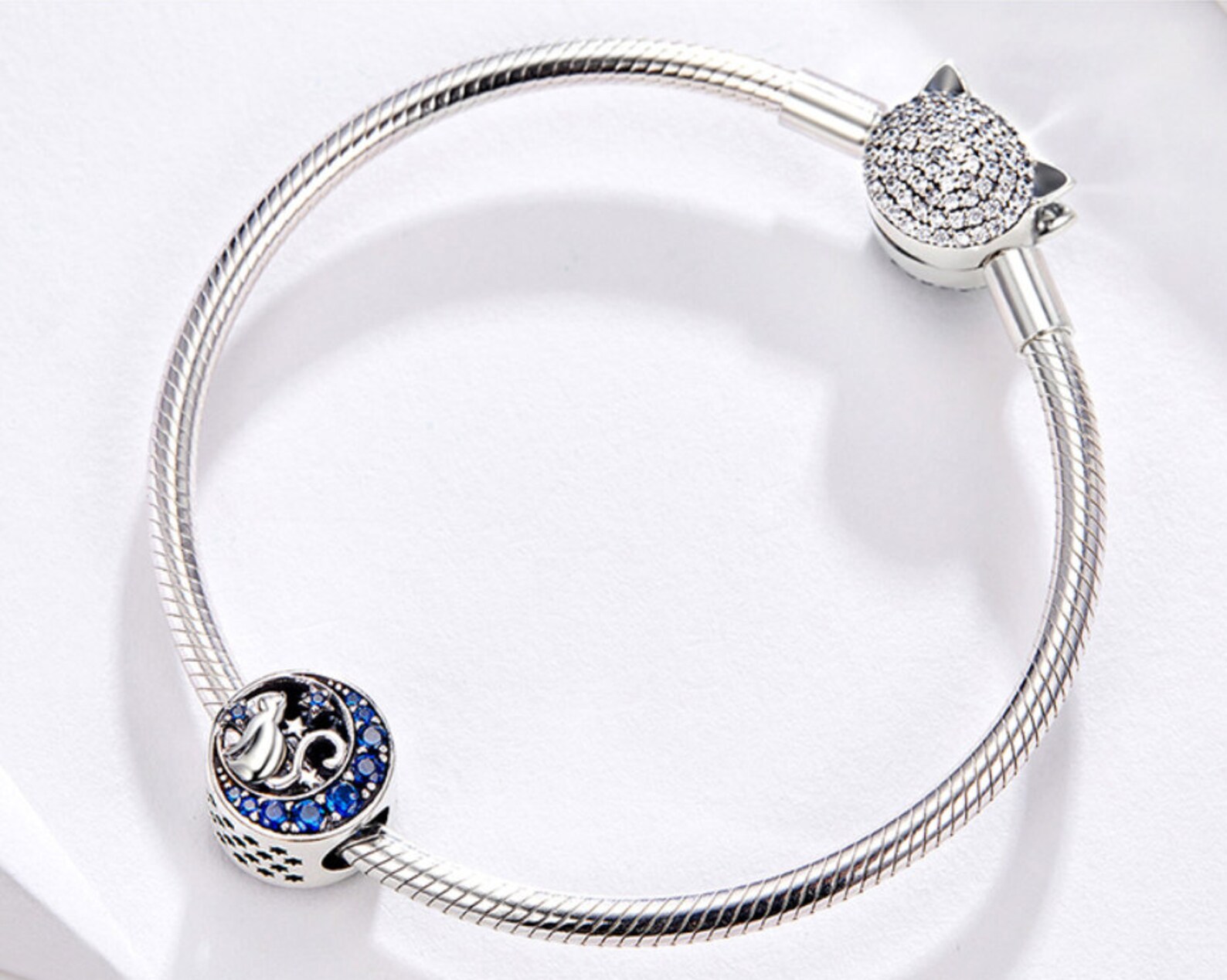 Naughty Cat Blue Moon Charm Sterling Silver Cat Lover Charm - Etsy