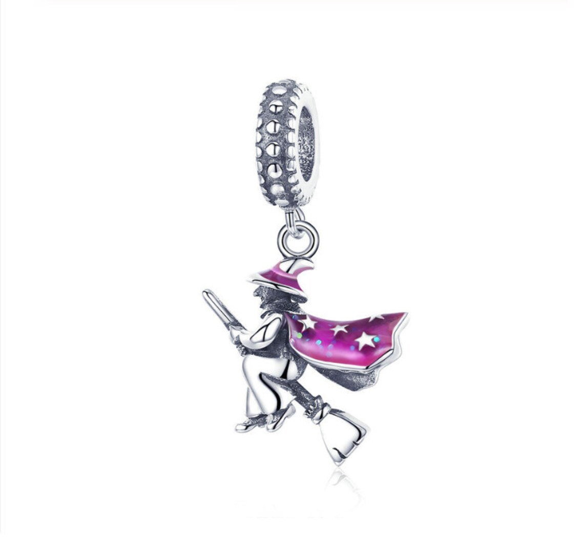 Witch on Broom Charm Sterling Silver - Flying Witch Charm - Witch ...