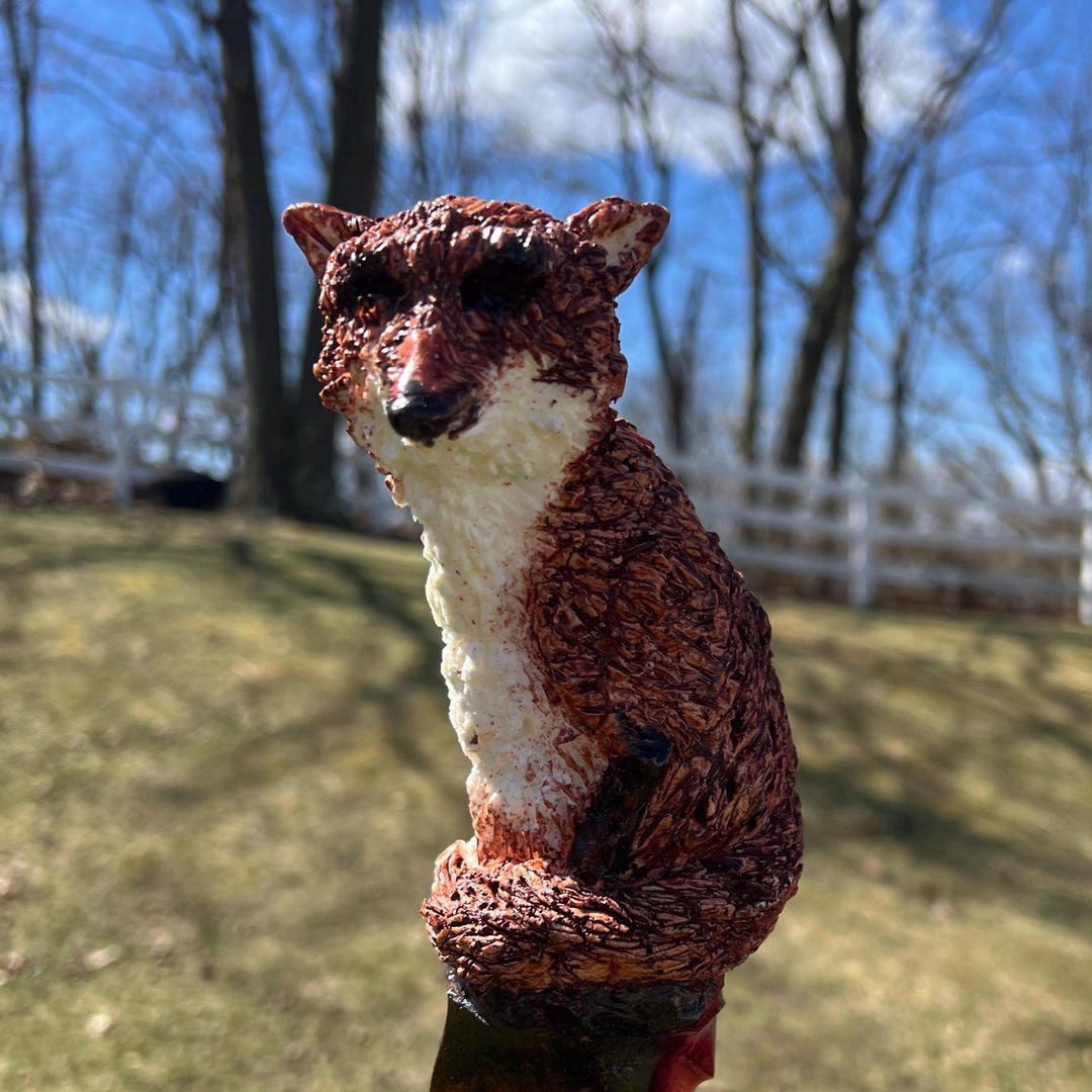 Handcrafted Fox Walking Stick - Made in USA | Carved Hiking Staff ...