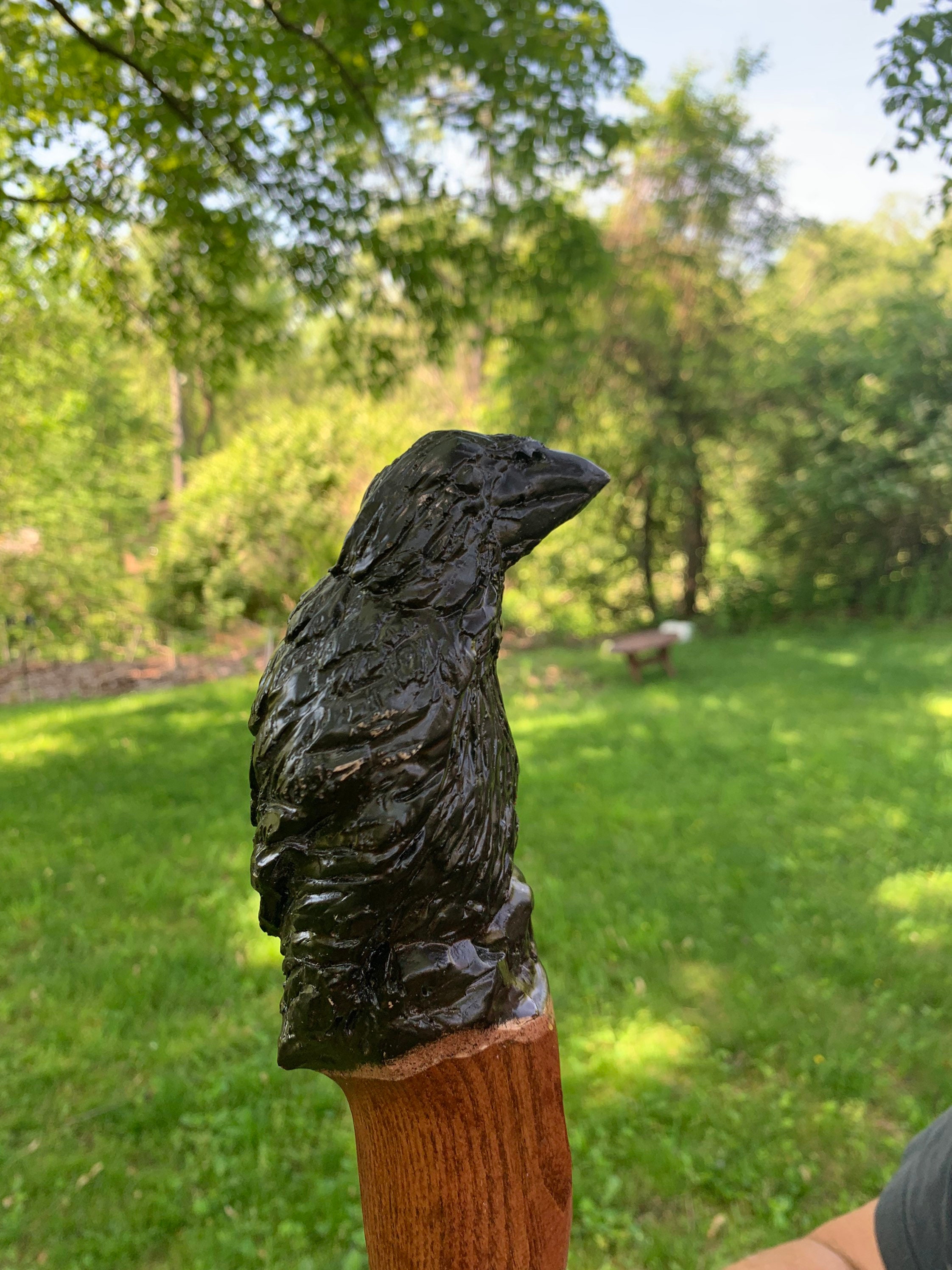 Hand Carved Raven Walking Stick: USA Made Hiking Staff - Etsy