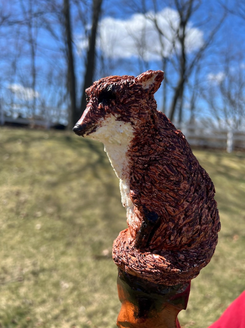 Handcrafted Fox Walking Stick - Made in USA | Carved Hiking Staff ...