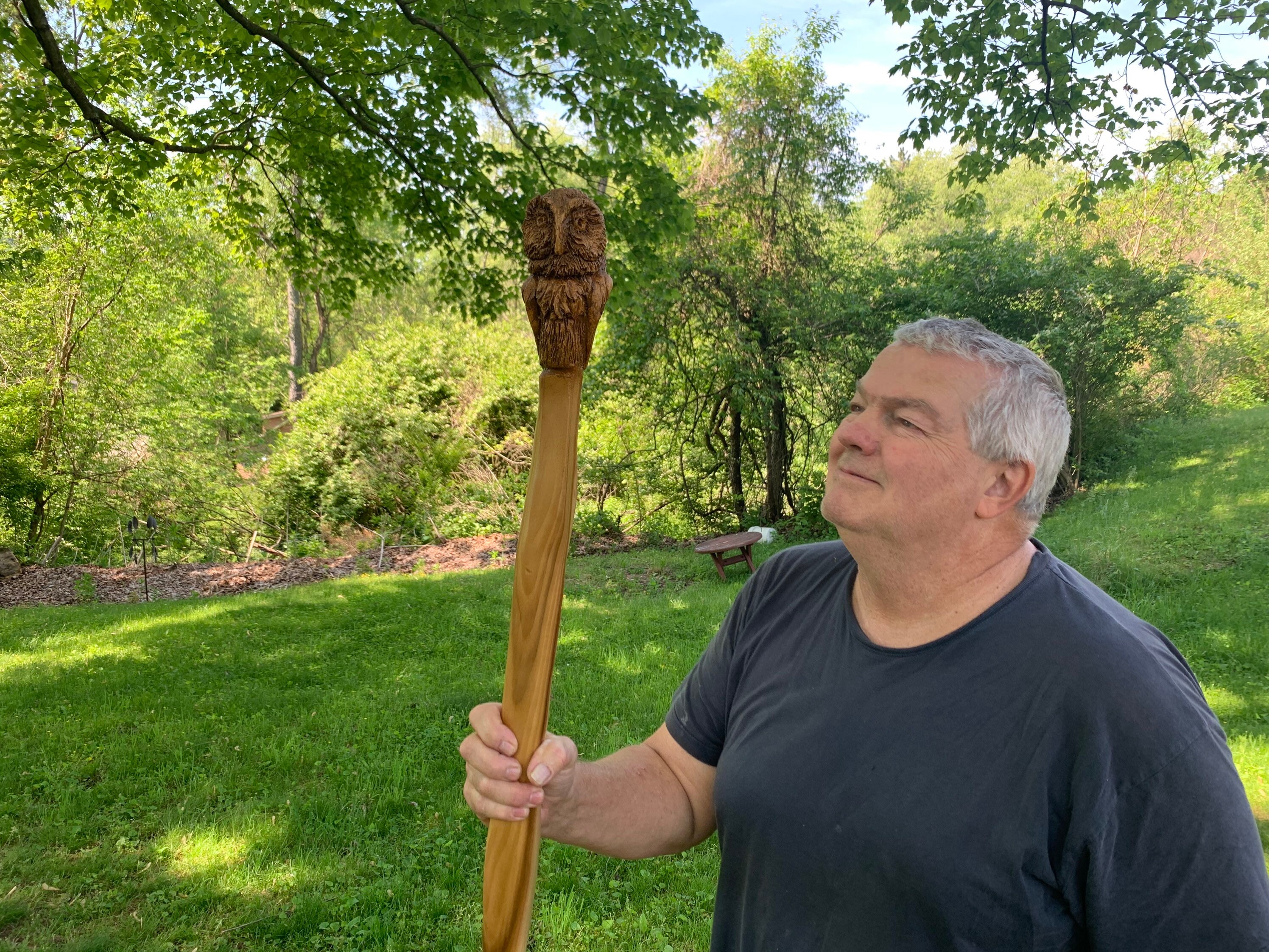 Owl Walking Stick Made in the USA Hand Carved Hiking Staff | Etsy