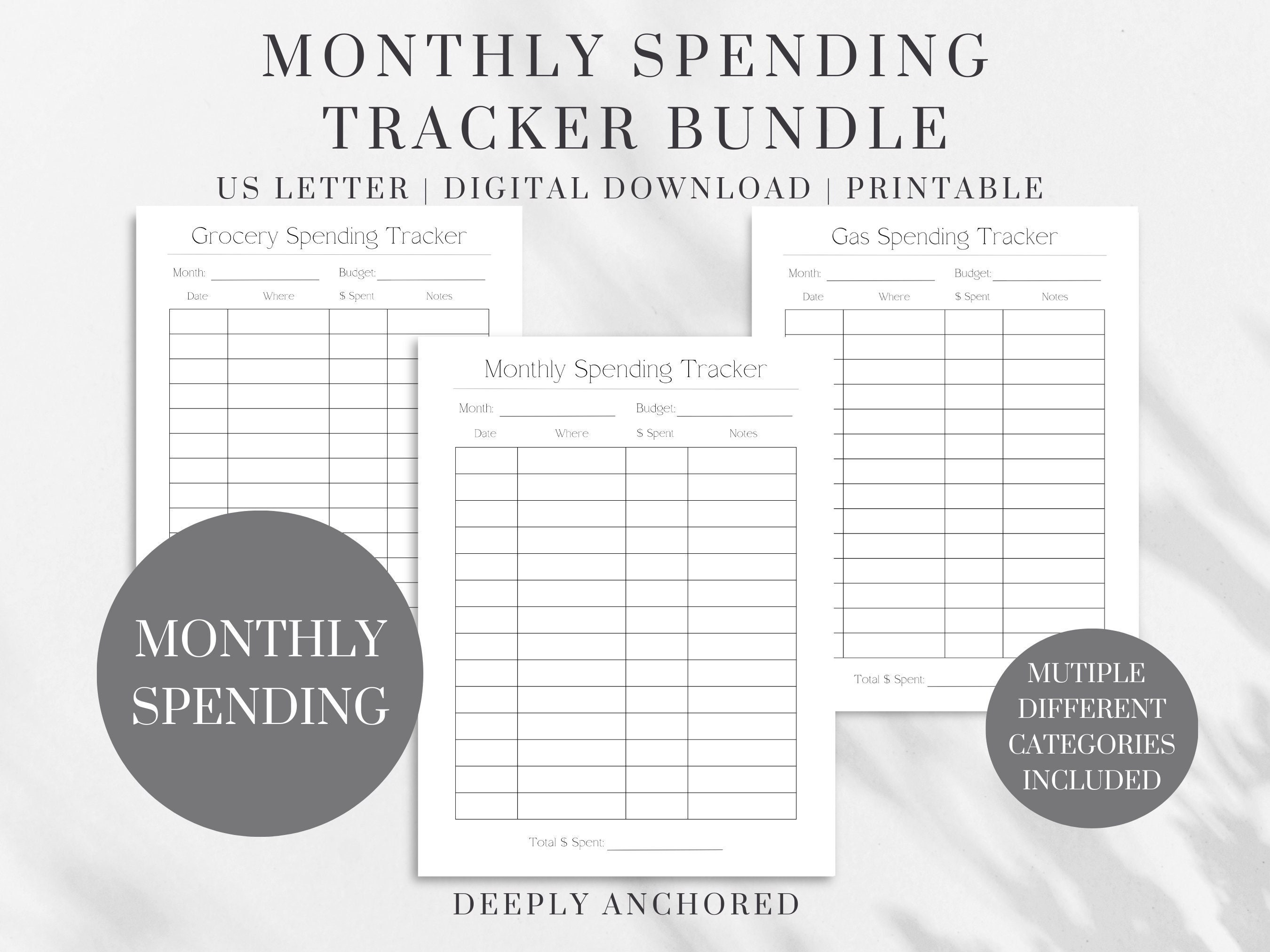 Monthly Spending Tracker Bundle List and Grid Budget Tracker, Gas ...