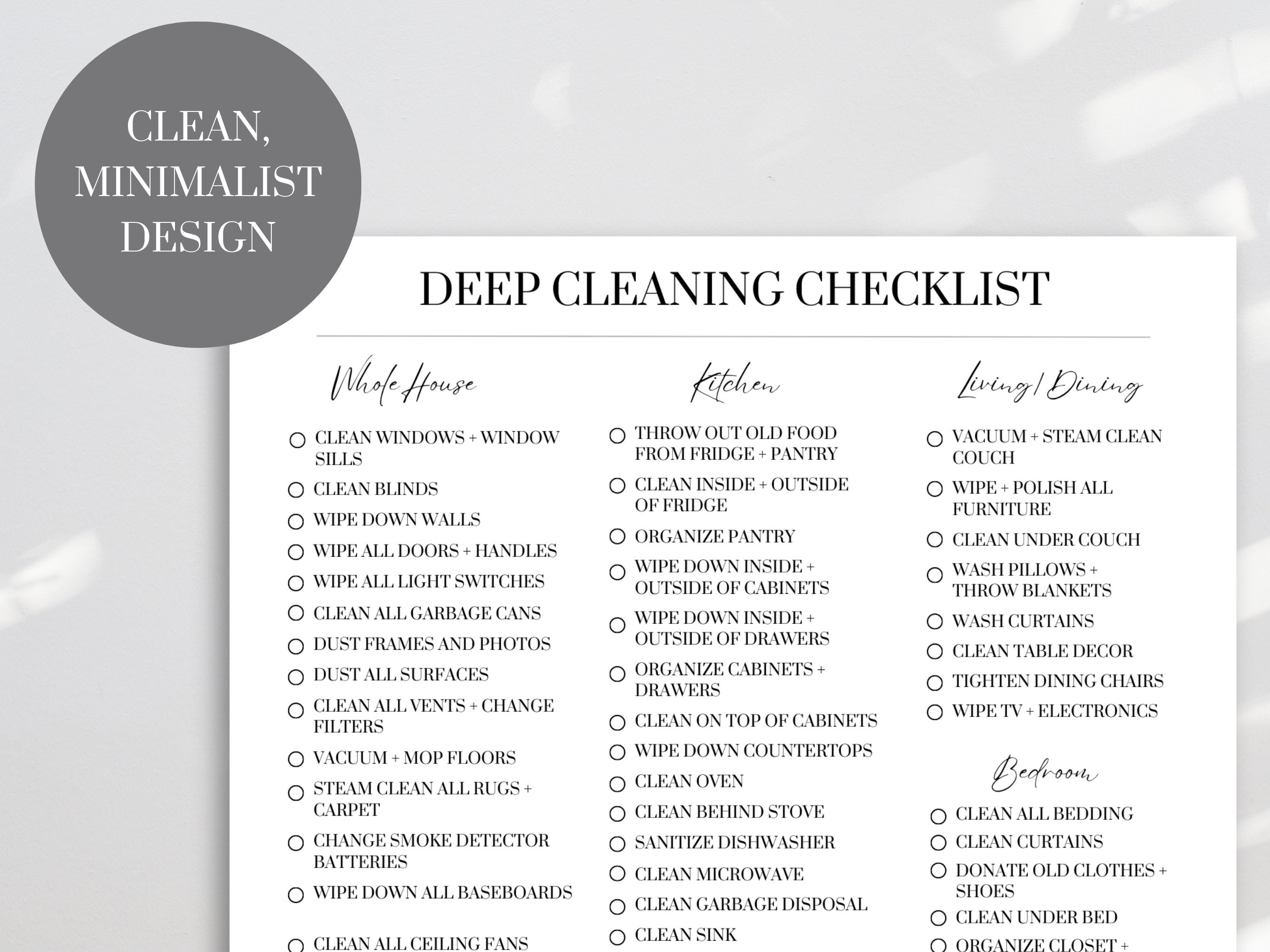 Deep Cleaning Checklist Bundle, Spring Cleaning, Weekly Cleaning, Chore ...