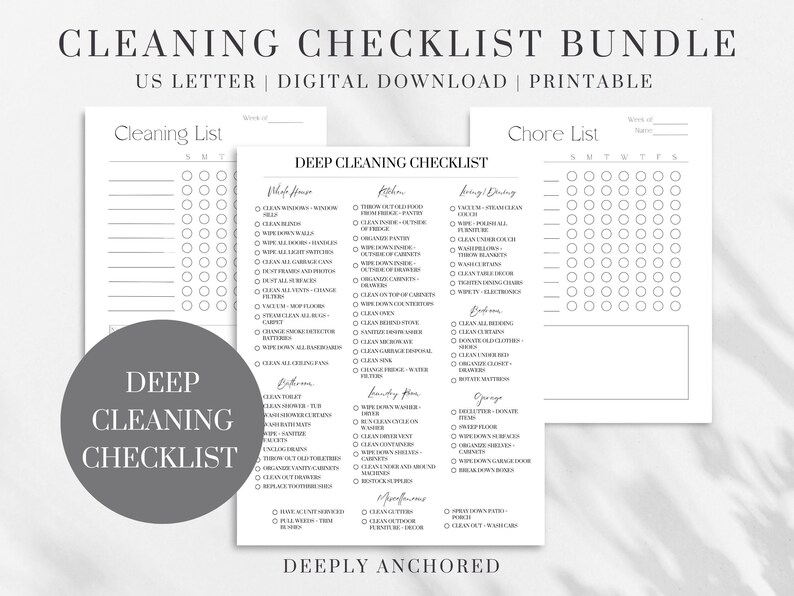 Deep Cleaning Checklist Bundle, Spring Cleaning, Weekly Cleaning, Chore ...