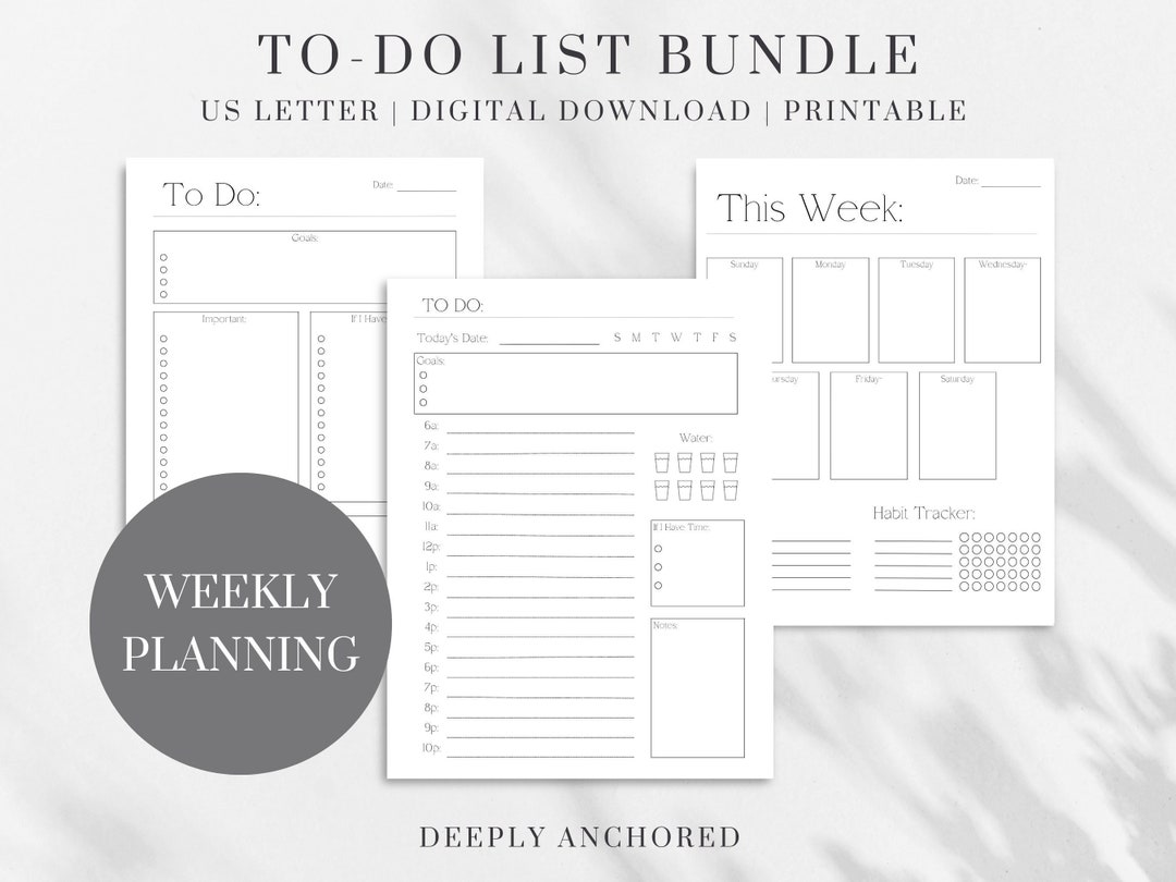 Minimalist Weekly Planner to Do List Bundle, Time Block To-do List ...