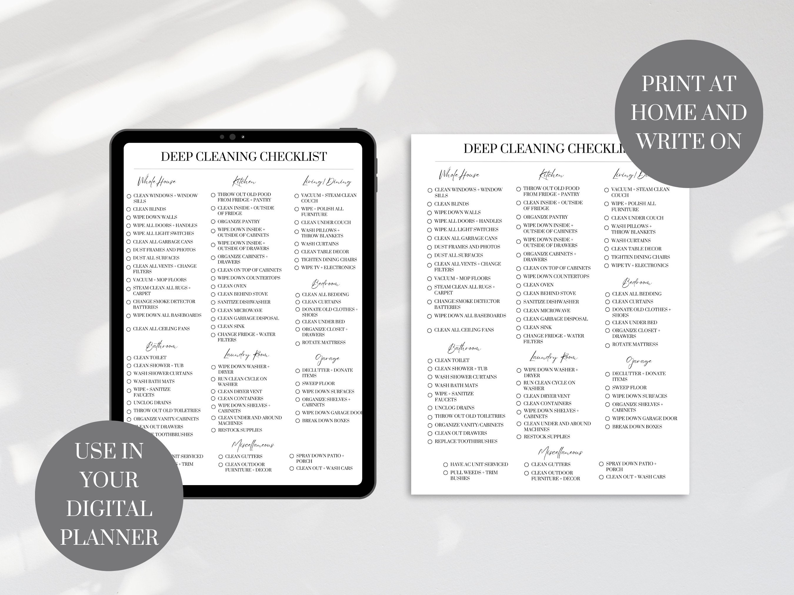 Deep Cleaning Checklist Bundle, Spring Cleaning, Weekly Cleaning, Chore ...