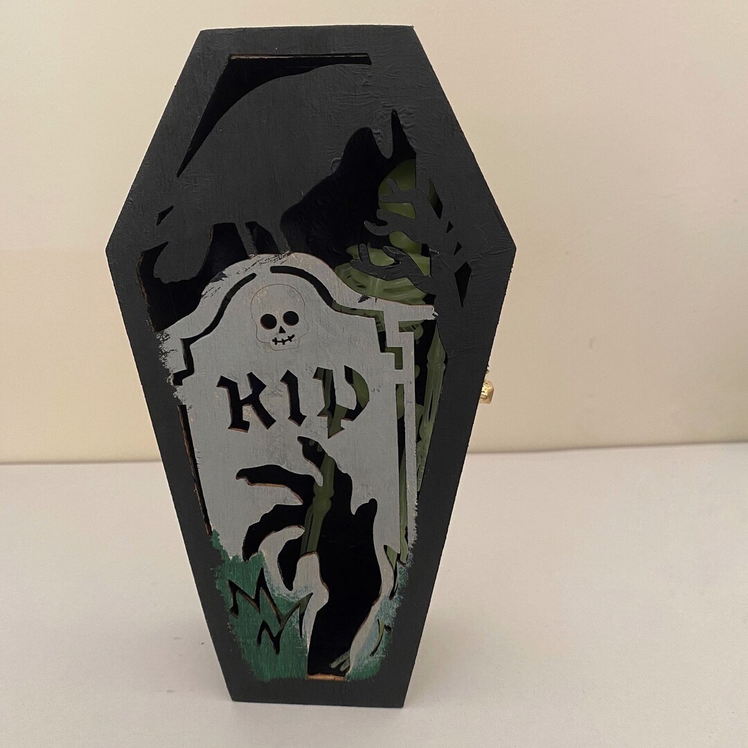 Halloween Graveyard Coffin Box Decoration Storage Decor With Glow in ...