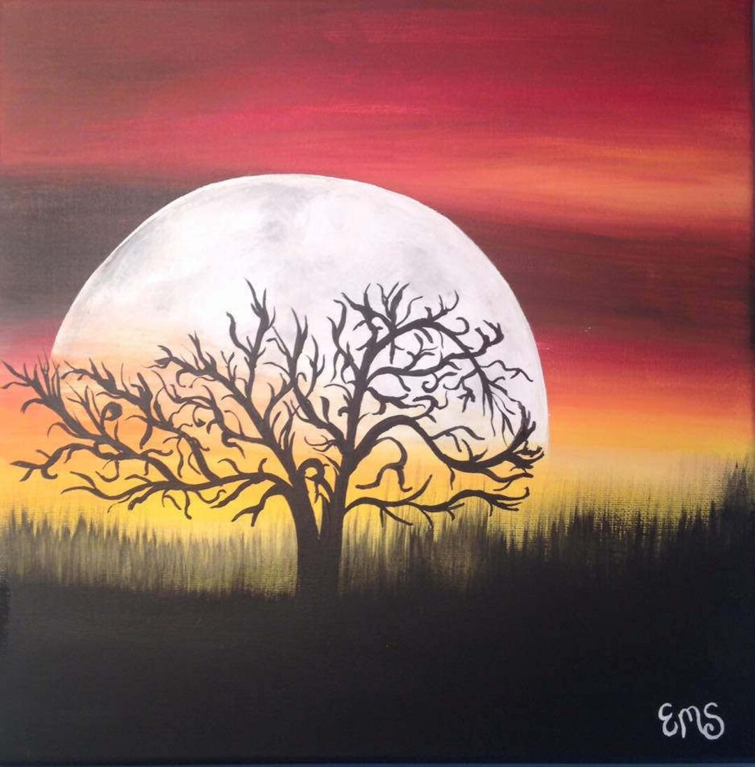 Moon Art, Tree Art, African Landscape - "moon in the African Sky ...