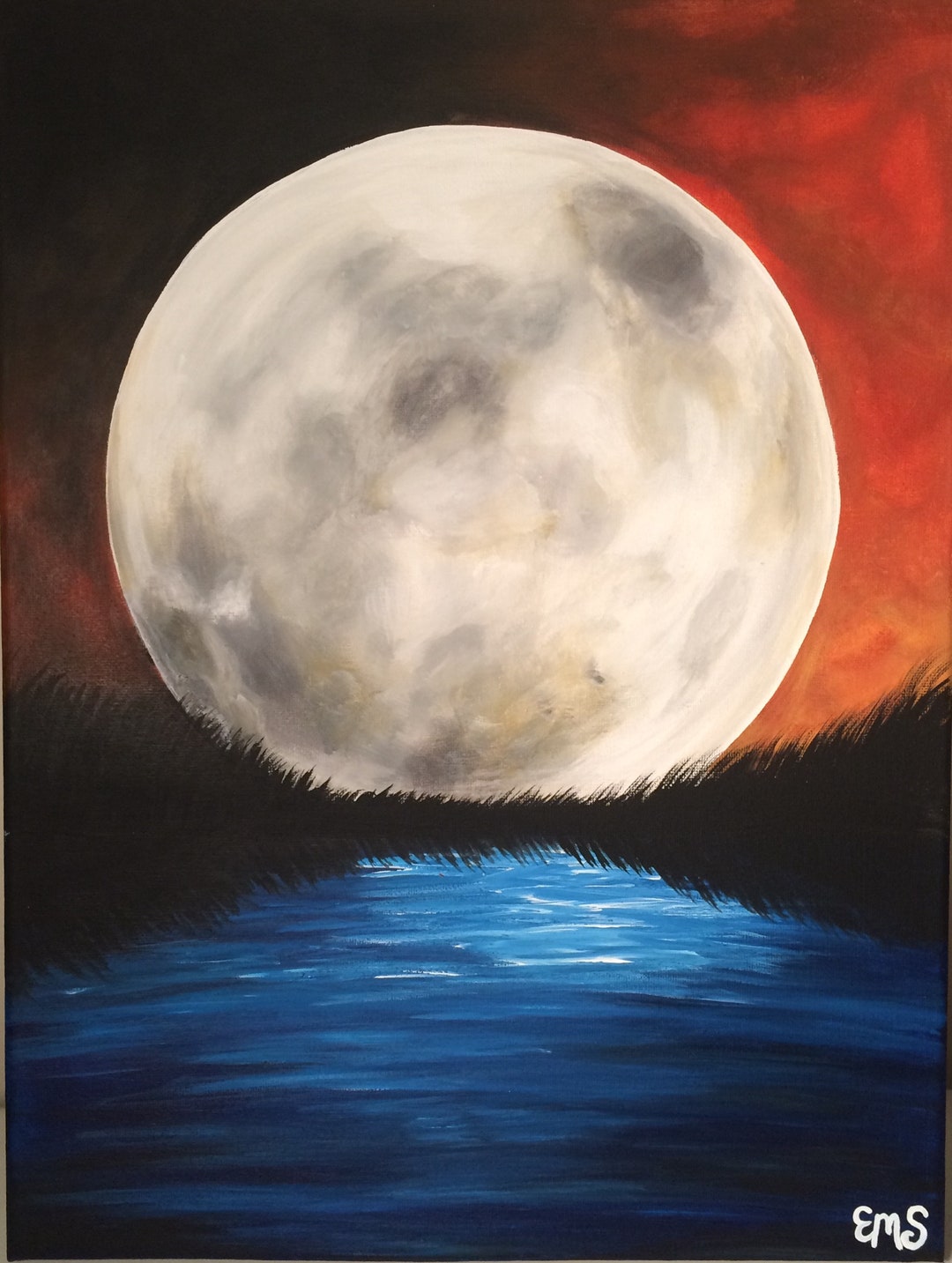 Moon Art, Twilight, Night Sky, "full Moon" Original Acrylic Painting ...