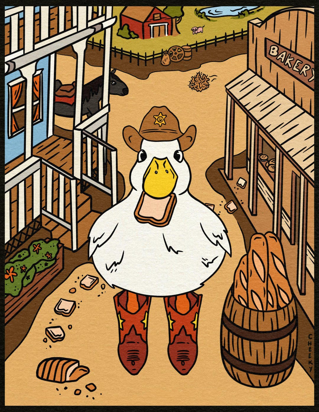 Cowboy Duck Sheriff Print, Duckie, Goose, Duckling, Bakery Drawing ...