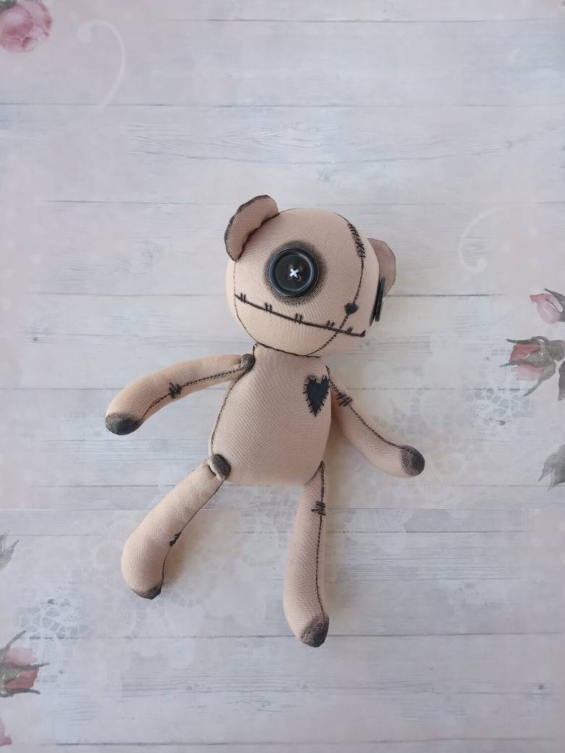 Creepy cute stuffed animal Spooky teddy bear doll handmade | Etsy