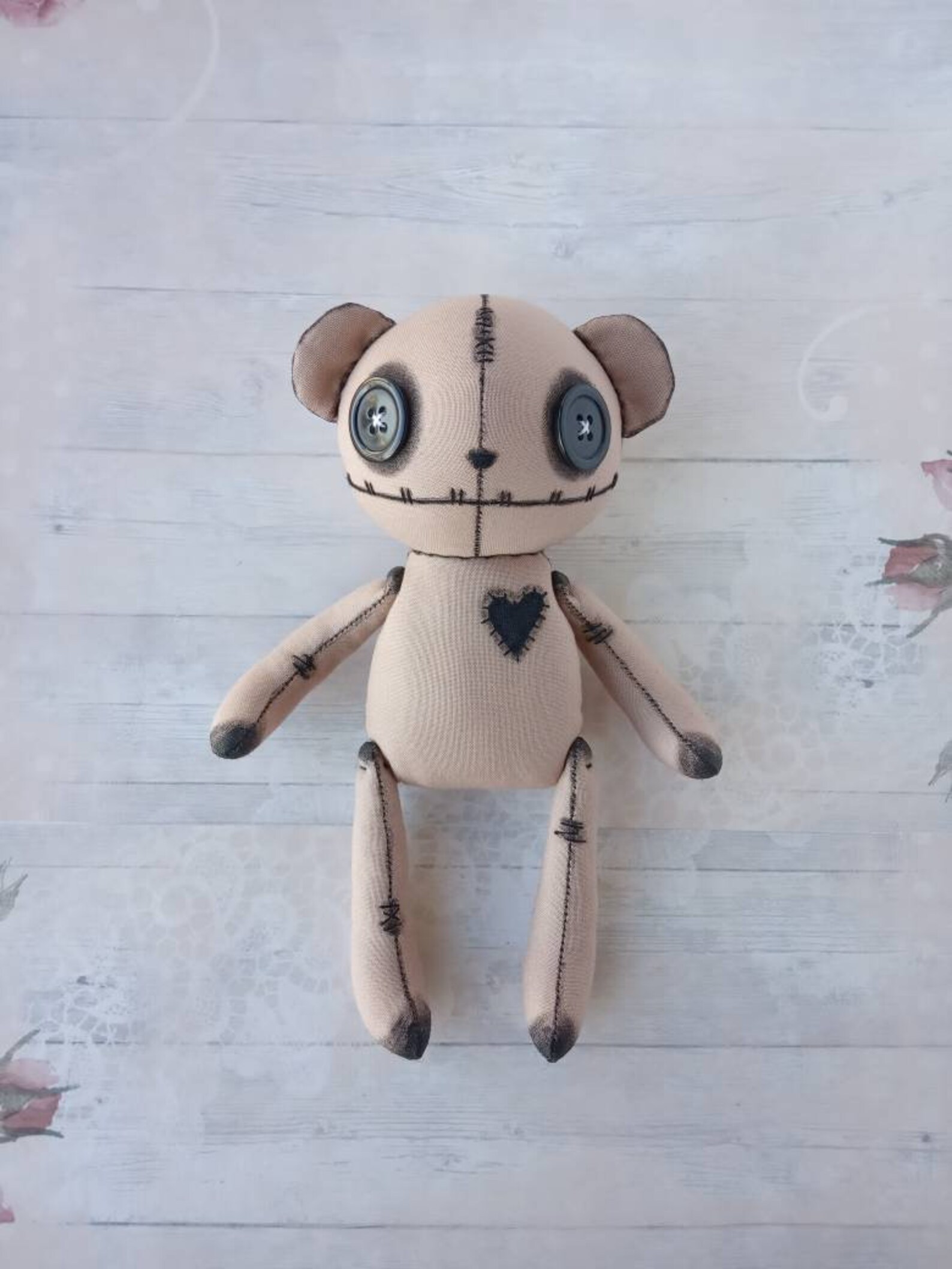 Creepy cute stuffed animal Spooky teddy bear doll handmade | Etsy