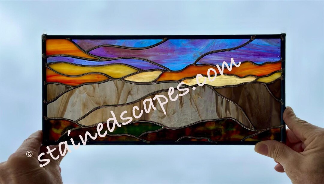 Sunset Stained Glass Panel: Santa Fe Mountain Art Window Decor - Etsy