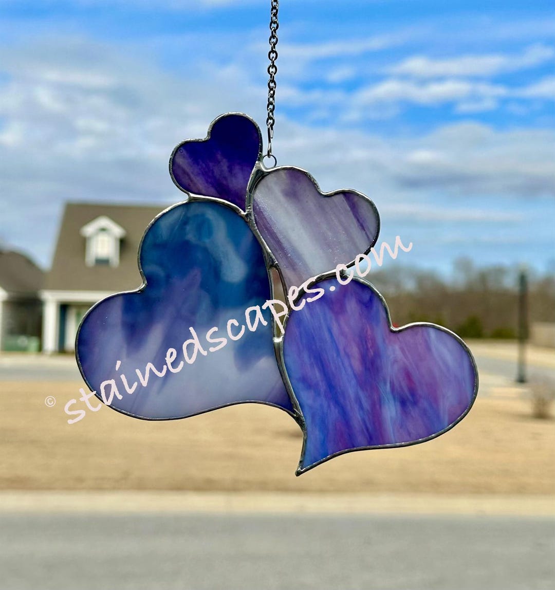 Four Purple Hearts Stained Glass Suncatcher - Etsy