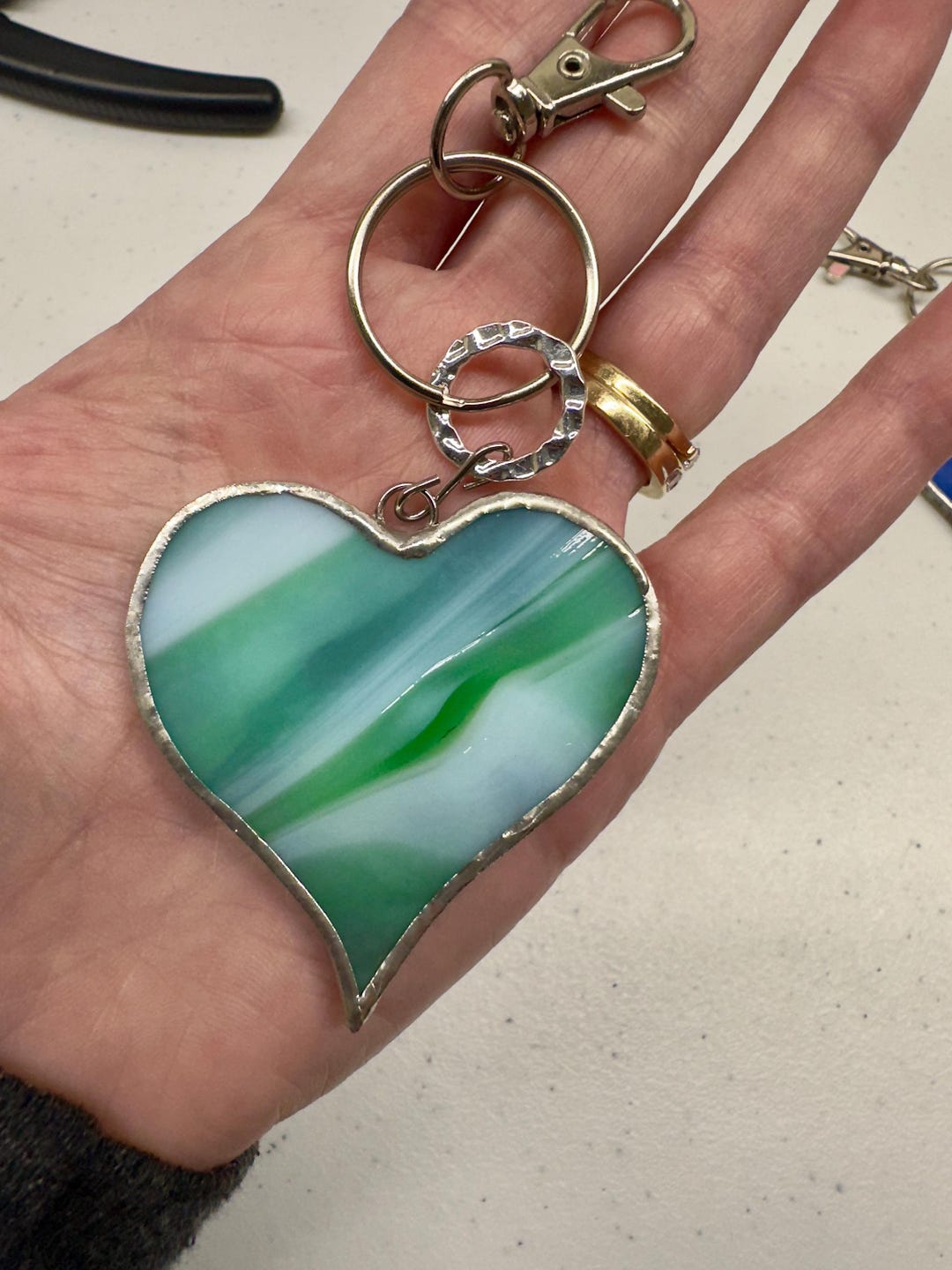 Stained Glass Heart Keychain 2” - Handmade Colorful Suncatcher Charm ...