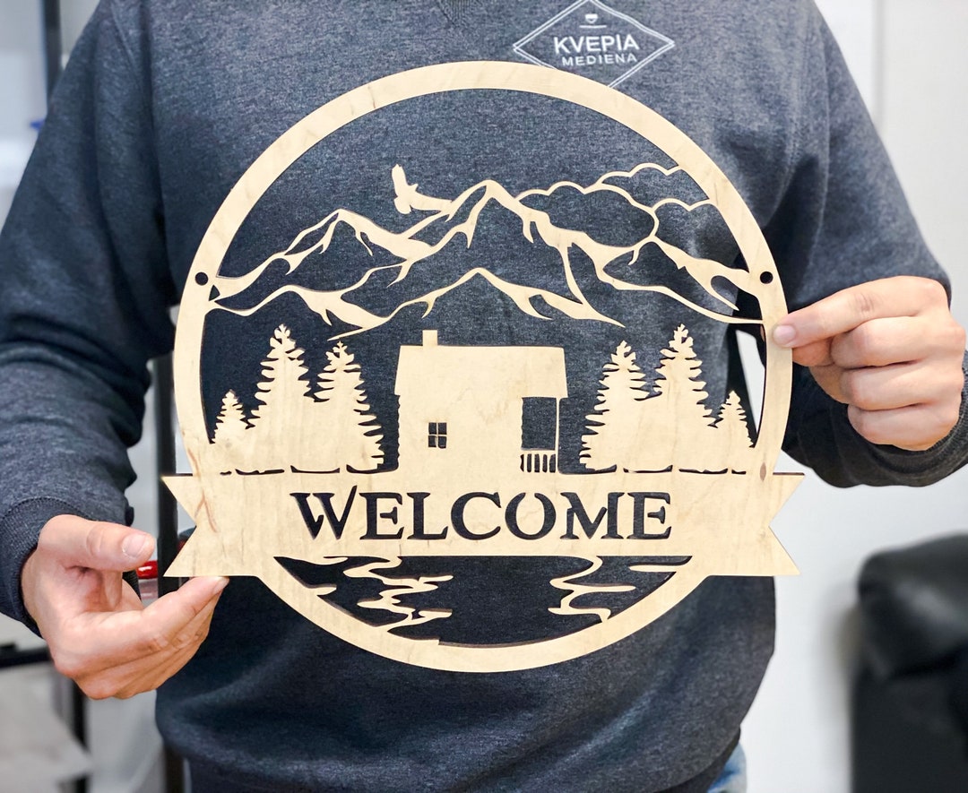 Personalized Cabin Monogram, Tree and Mountains Monogram - Etsy