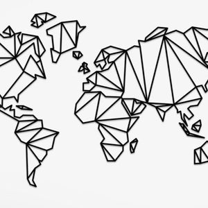 Geometric World Map, Polygonal Wooden Map, Wall Decor - Etsy