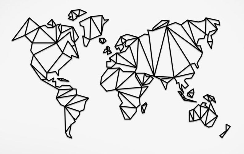 Geometric World Map, Polygonal Wooden Map, Wall Decor - Etsy