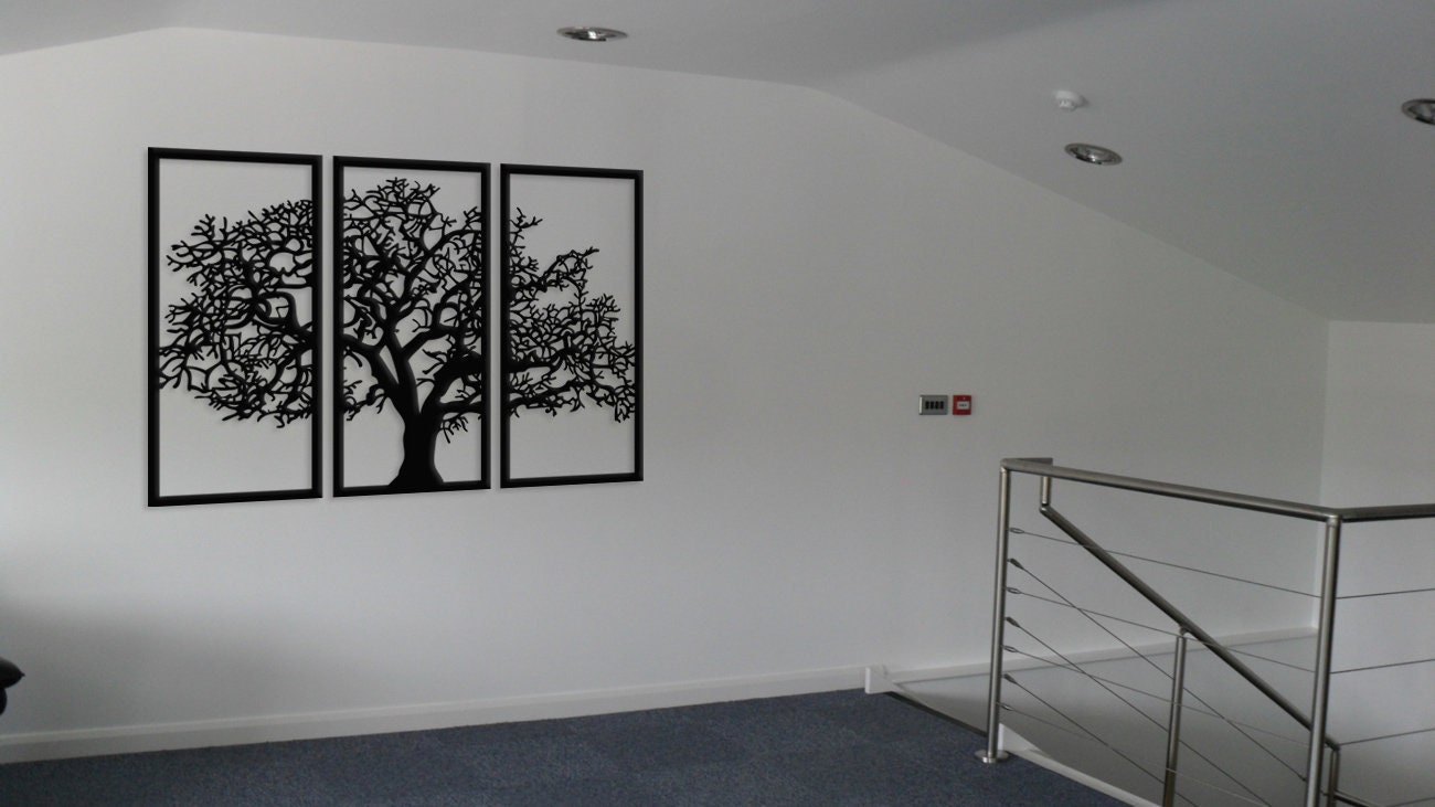 Tree wall artwooden tree wall decoration 3 parts wooden | Etsy