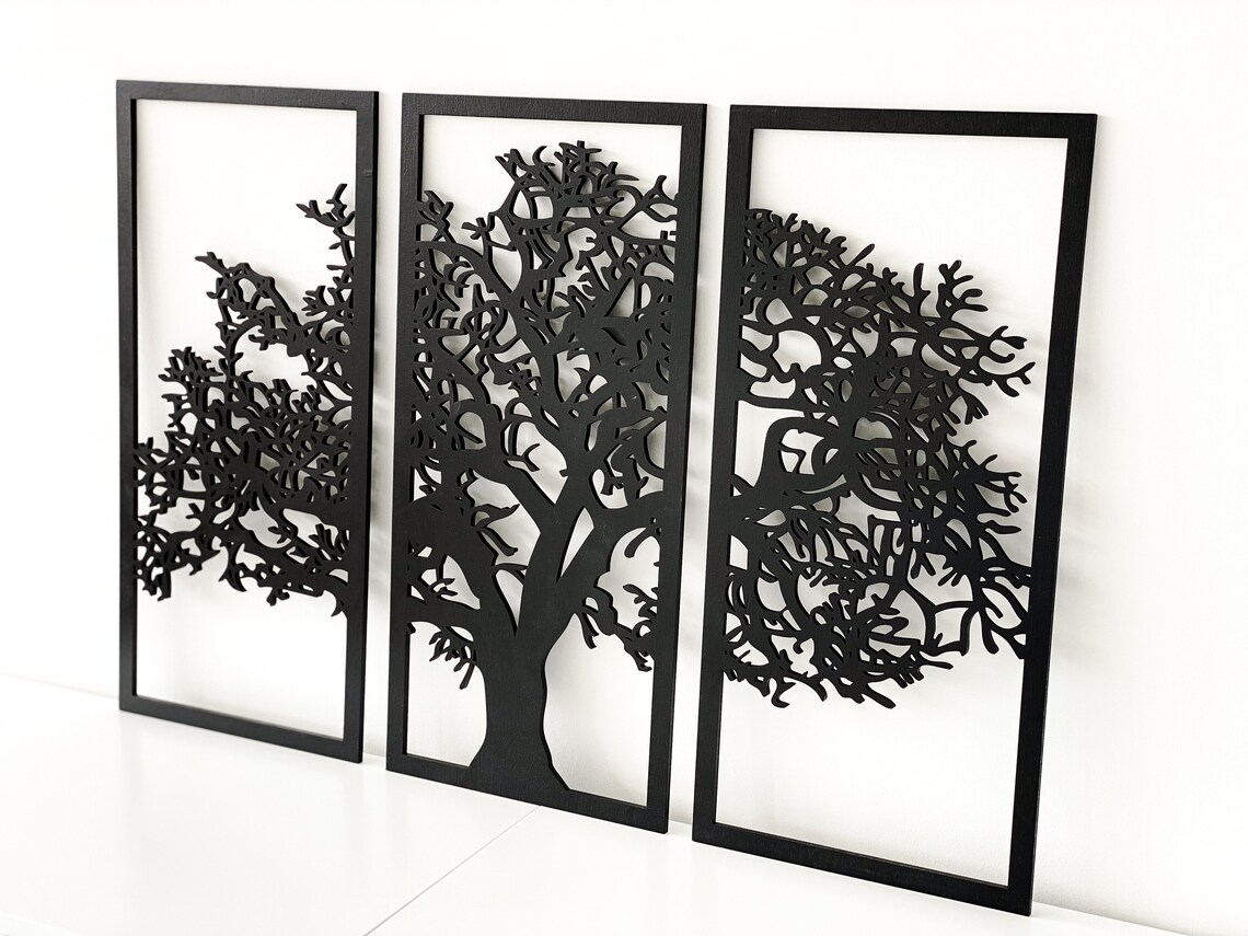 Tree Wall Artwooden Tree Wall Decoration 3 Parts Wooden - Etsy