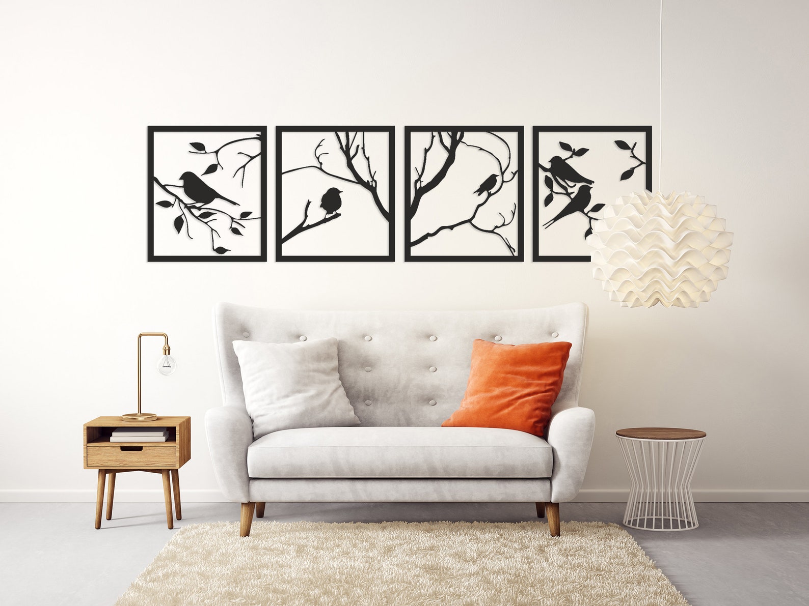 Birds on Branch 4 Panel Birds Wooden Birds Wall Decoration - Etsy