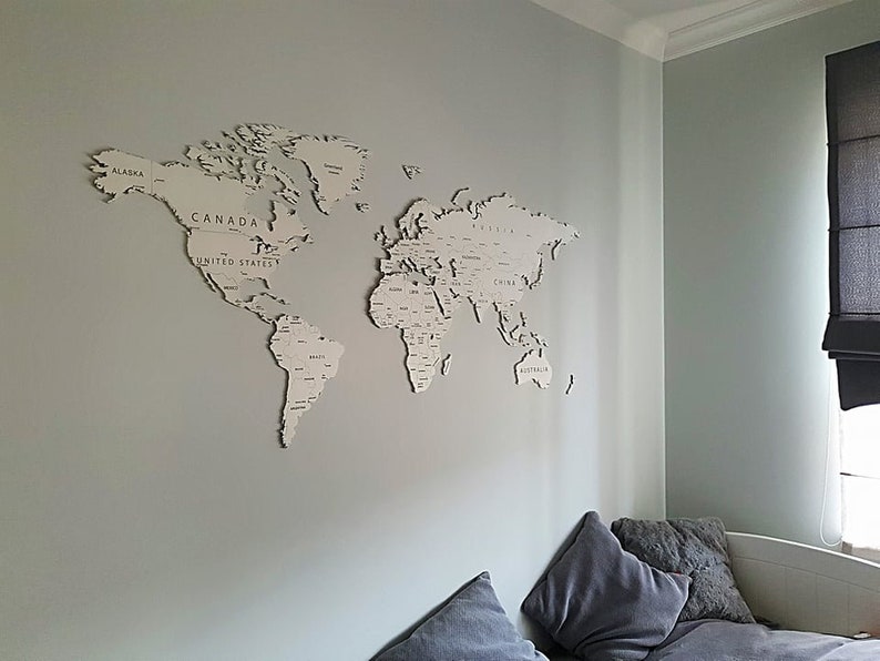 Wooden White World Map White Colour Wall World Map - Etsy