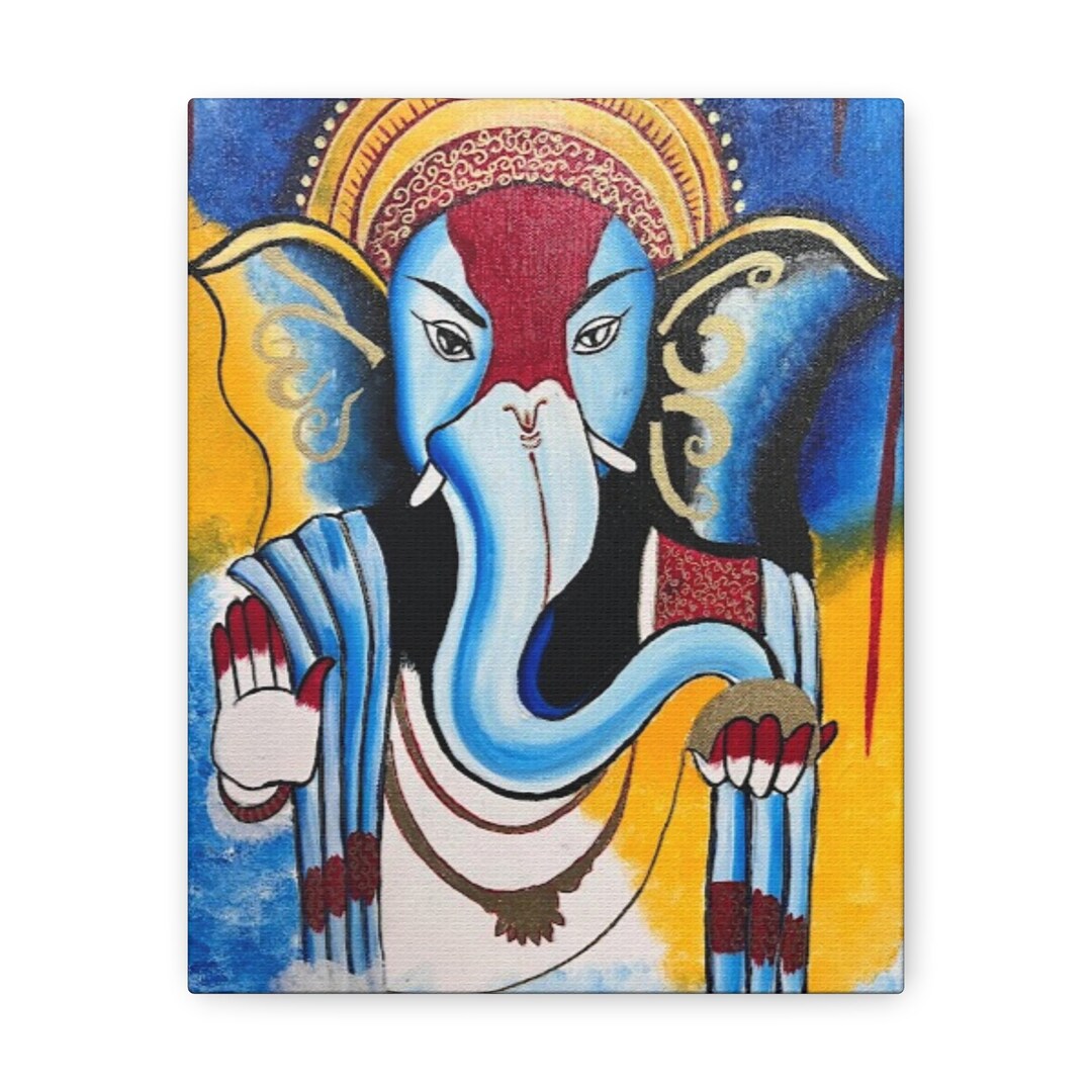 Hand-painted Blue Ganesha Canvas Print: Hindu Deity Wall Art - Etsy