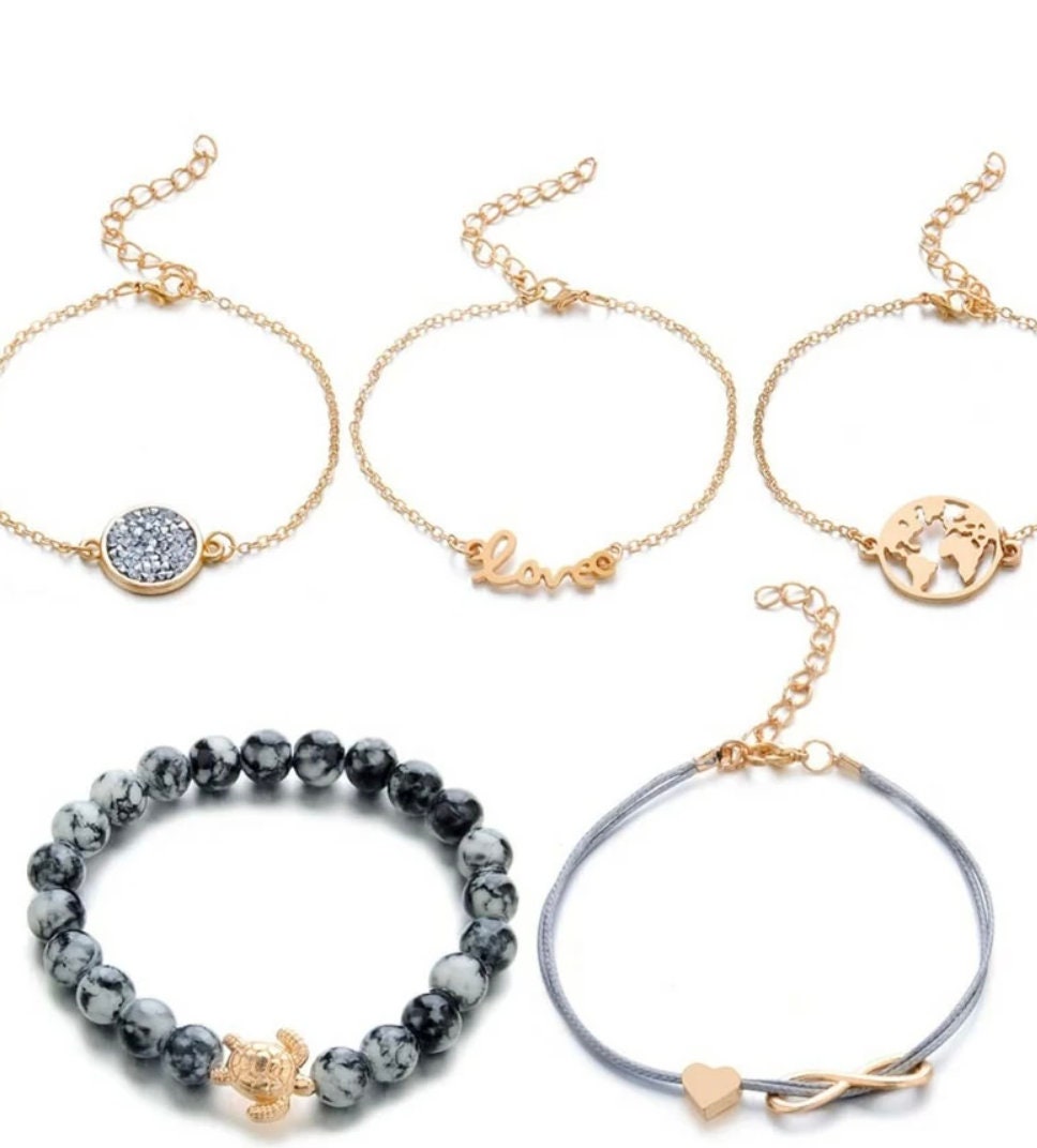 Infinity & Earth Bracelet Set 5pcs - Etsy