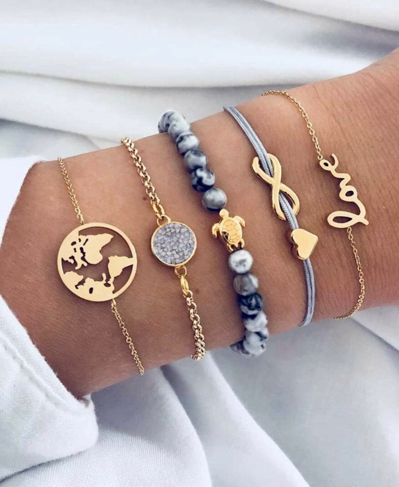 Infinity & Earth Bracelet Set 5pcs - Etsy