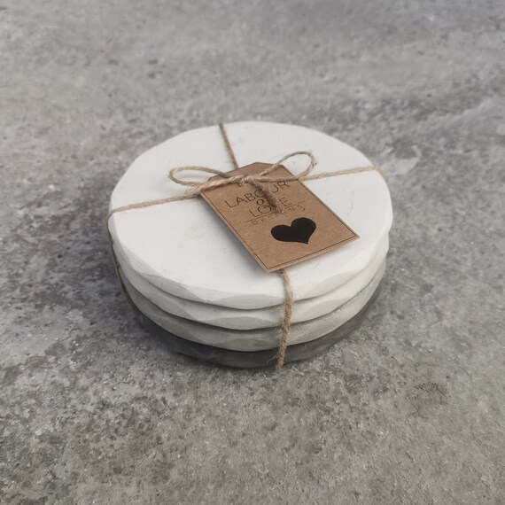 Set of Large Geometric Round Concrete Coasters. White - Etsy