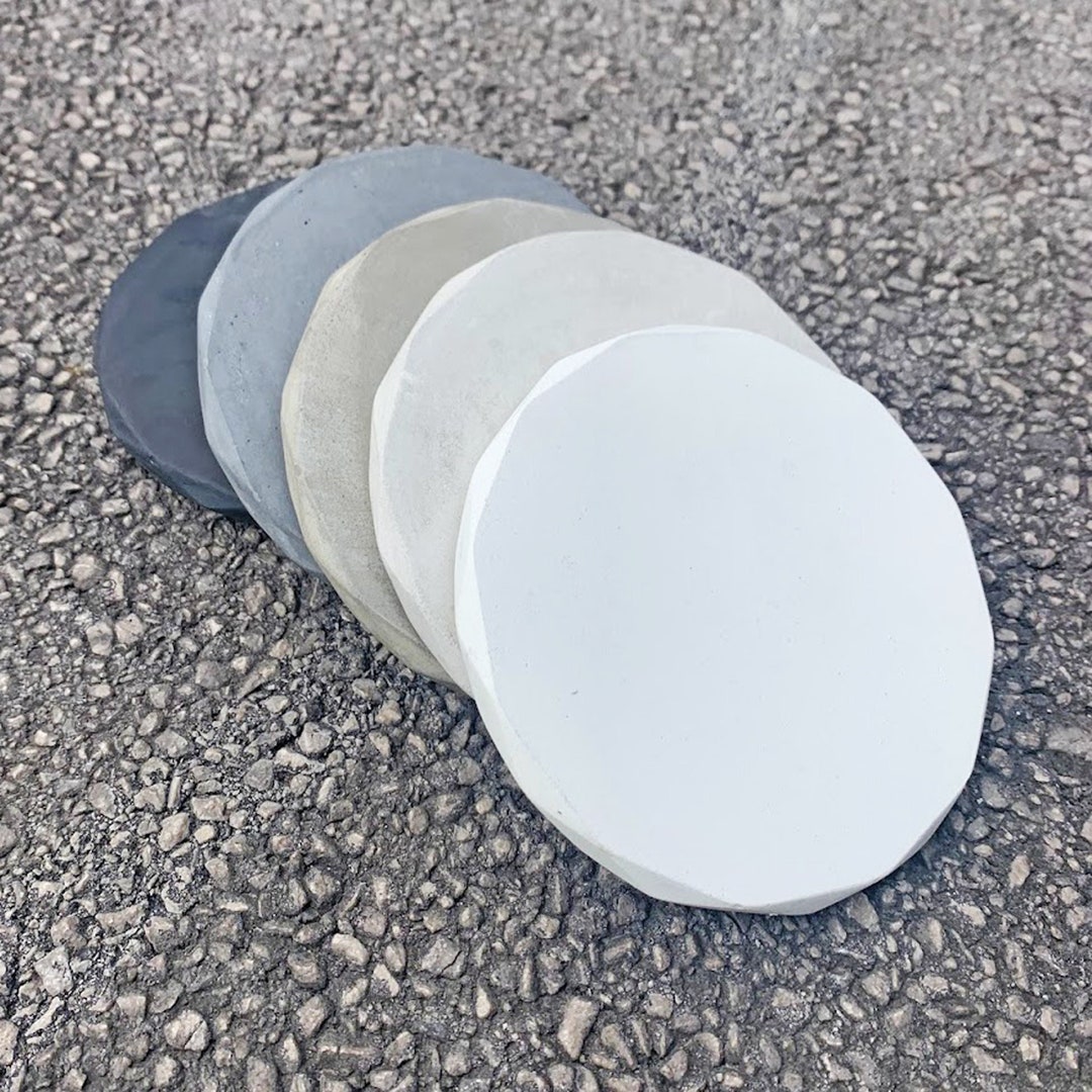 Set of Large Geometric Round Concrete Coasters. White - Etsy