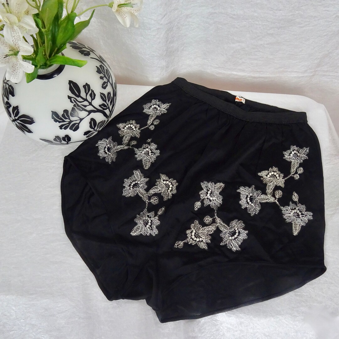Embroidered Floral Jet Black Panties Made in Italy Unworn, Original Tag ...