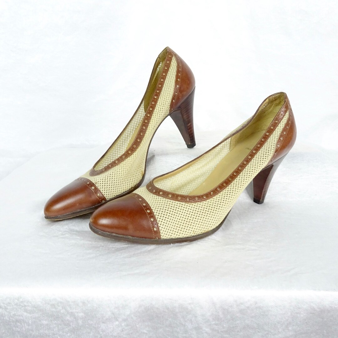 Vintage Ralph Lauren Spectator Pumps: Brown Leather & Mesh, Size 6B - Etsy