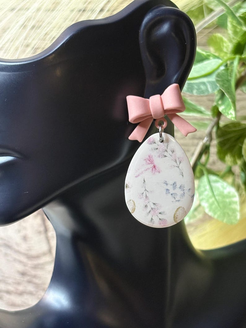 Botanical Easter Egg Dangle Earrings, Wildflower Spring Bow Earrings ...