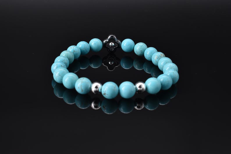 Turquoise Magnesite - Hematite Greek Coupe Cross, 925 Silver Bead ...