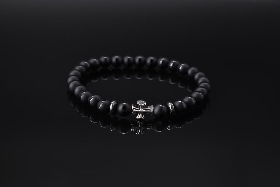 Onyx -- Striped & 925 Silver Byzantine Cross Prayer Bracelet - Chotki ...