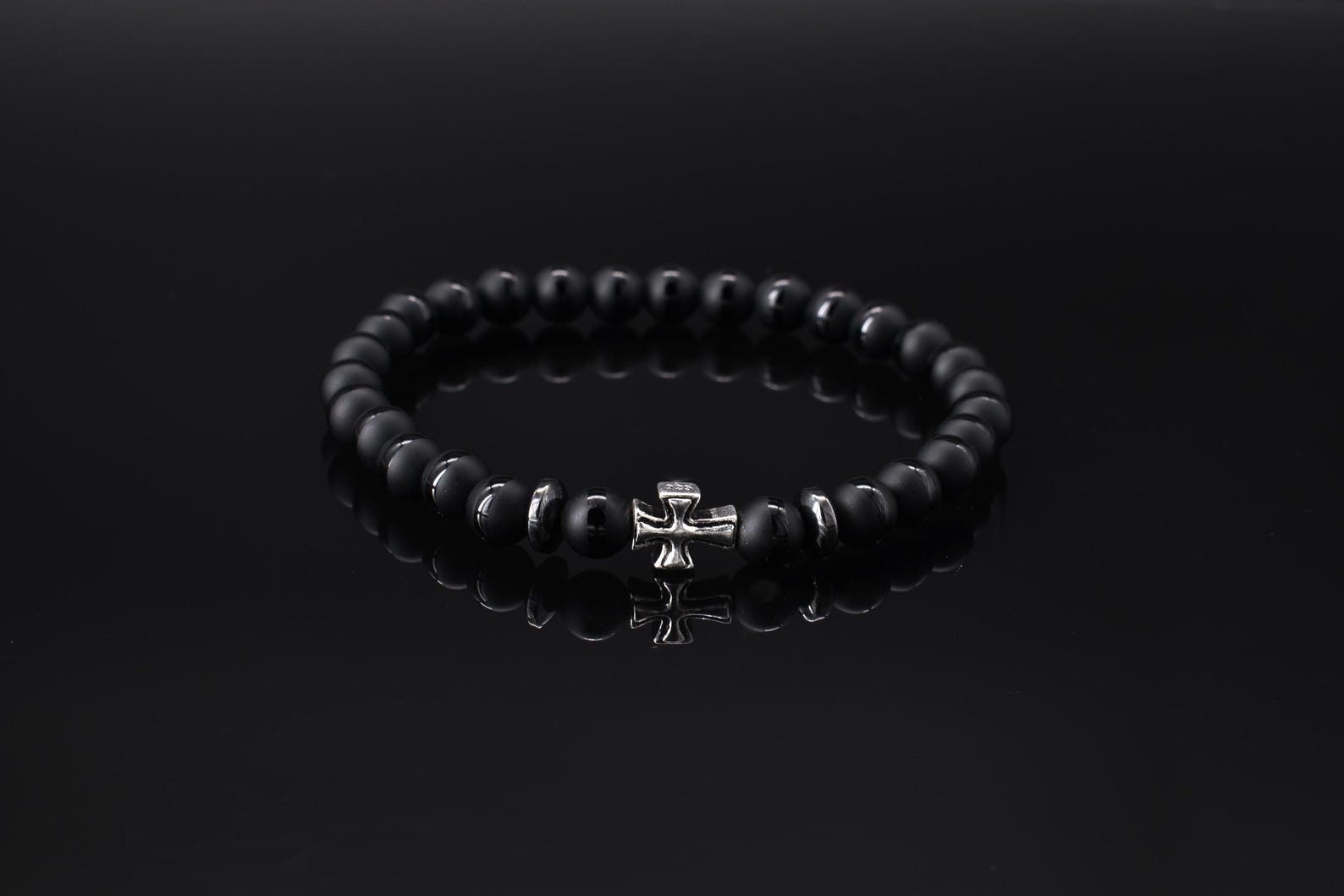 Onyx -- Striped & 925 Silver Byzantine Cross Prayer Bracelet - Chotki ...