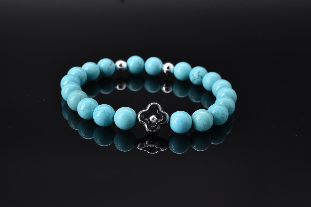 Turquoise Magnesite - Hematite Greek Coupe Cross, 925 Silver Bead ...