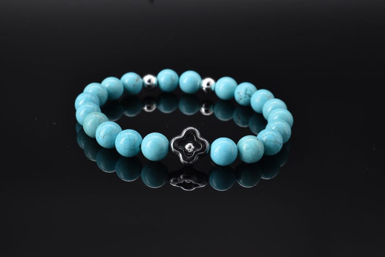 Turquoise Magnesite - Hematite Greek Coupe Cross, 925 Silver Bead ...