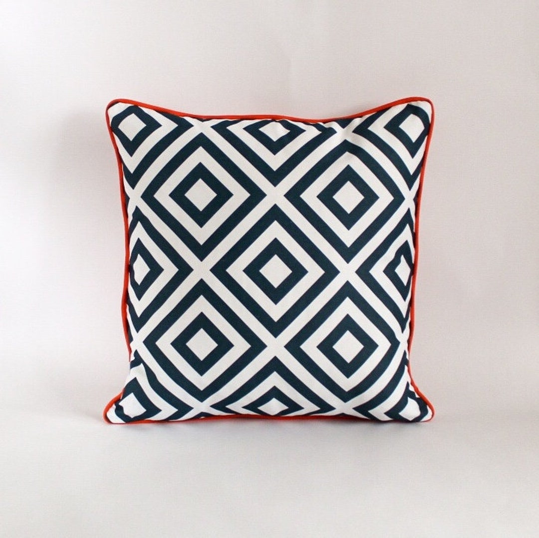 Orange and Navy Geometric Cushion 45cm X 45cm Cotton - Etsy UK