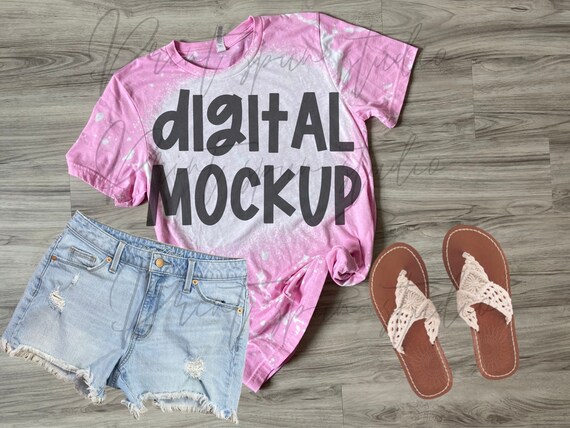 Bleached Bella Canvas 3001 Mockup CVC Heather Bubblegum | Etsy