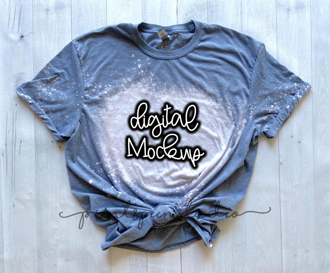 Bleached Gildan 6400 Adult Softstyle Heather Indigo Mockup Indigo