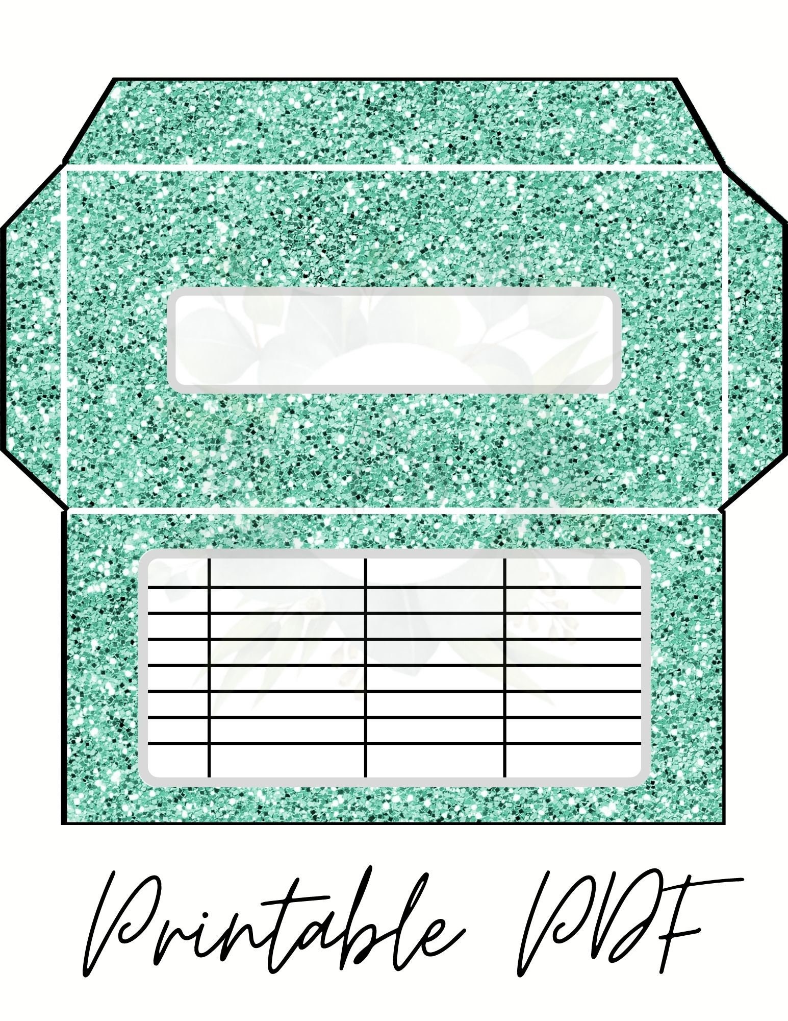 Light Green Glitter Printable Cash Envelope Template | Etsy