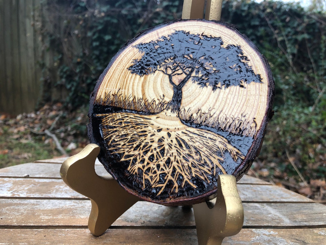 Wood Burned Tree of Life Pyrography Wall Art Gift Live Edge Wood Slice ...