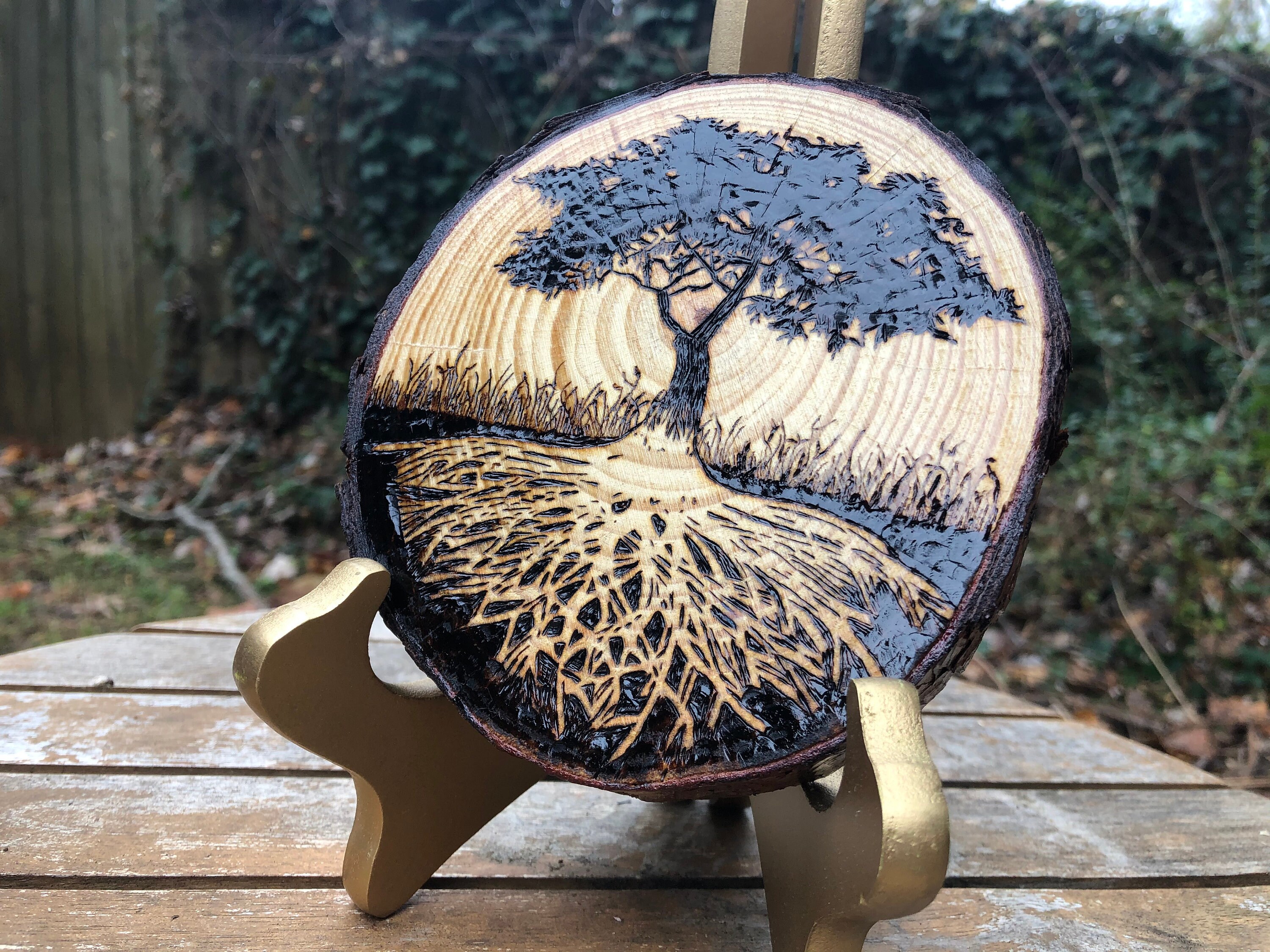 Wood Burned Tree of Life Pyrography Wall Art Gift Live Edge Wood Slice ...