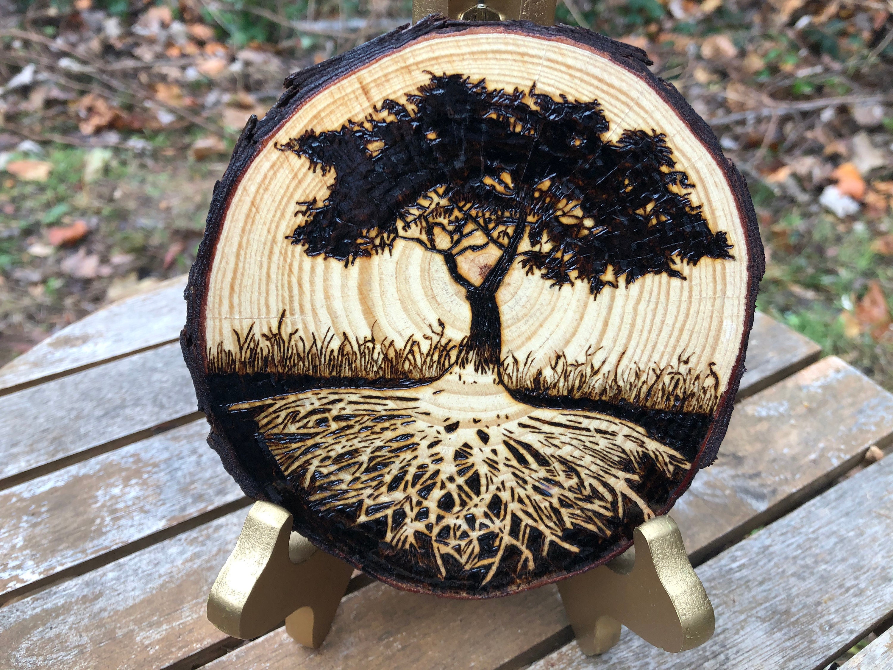 Wood Burned Tree of Life | Pyrography | Wall Art | Gift | Live Edge ...